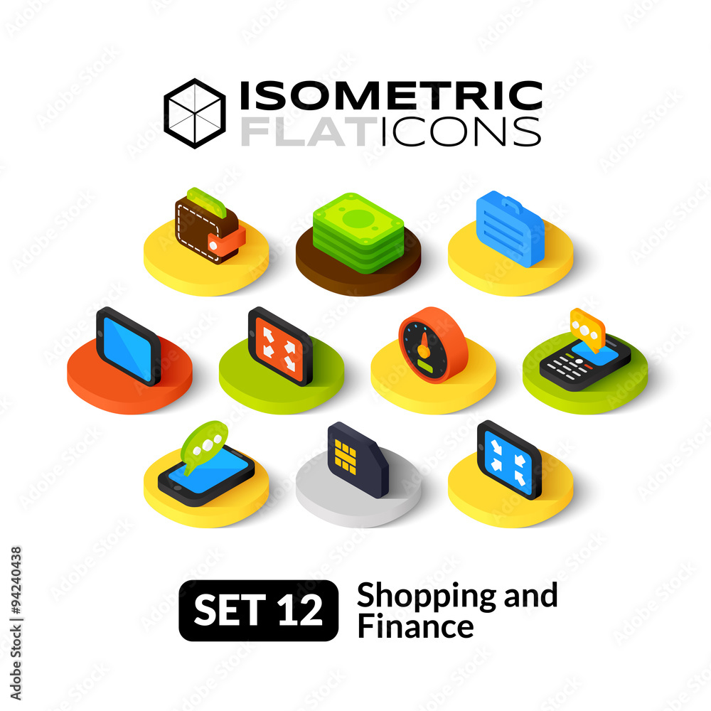 Isometric flat icons set 12 Stock Vector | Adobe Stock