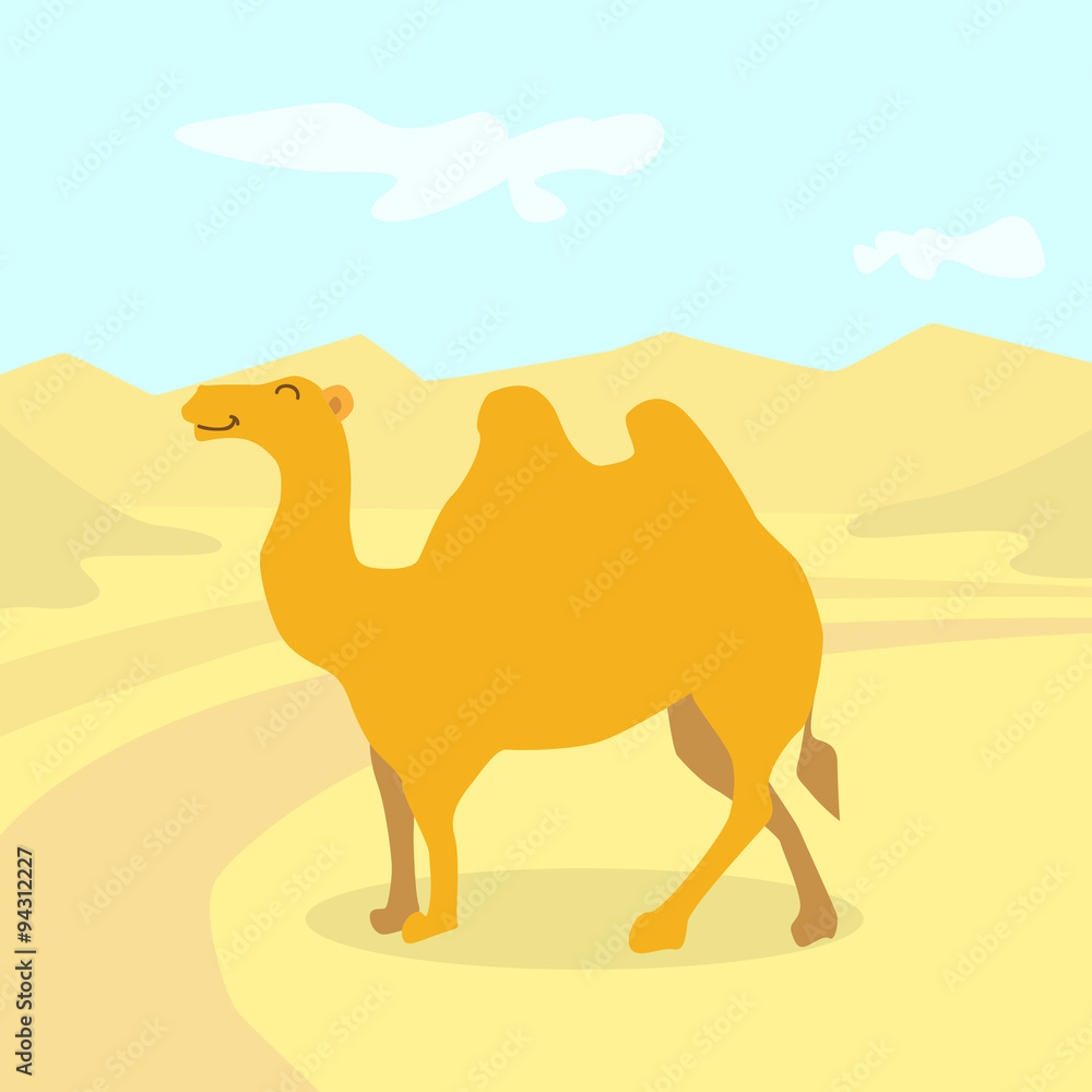 Cartoon Camel Desert Colorful Flat Retro Stock Vector | Adobe Stock