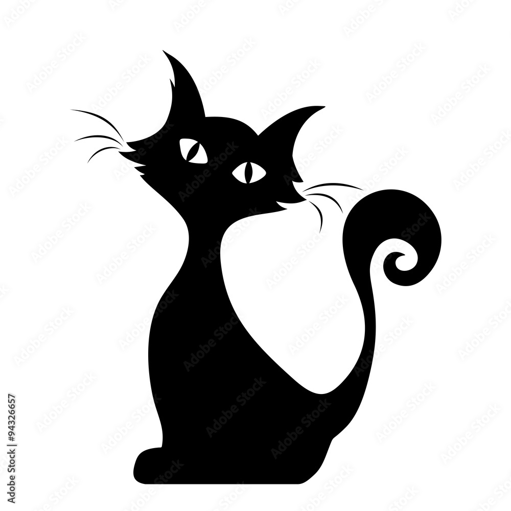 Sitting cat. Vector black silhouette. Stock Vector | Adobe Stock