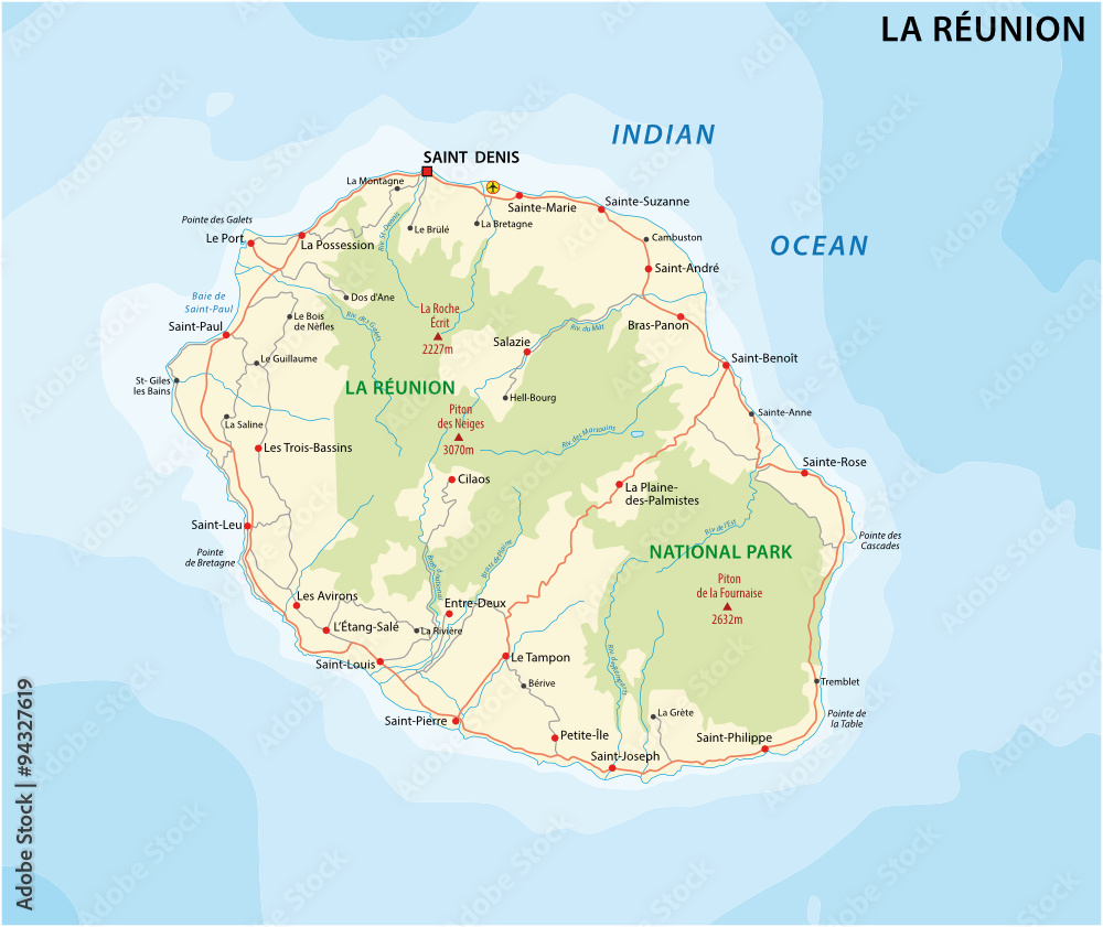 la reunion road and national park map Stock Vector | Adobe Stock