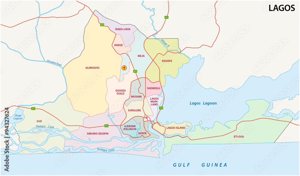 lagos, nigeria administrative map Stock Vector | Adobe Stock