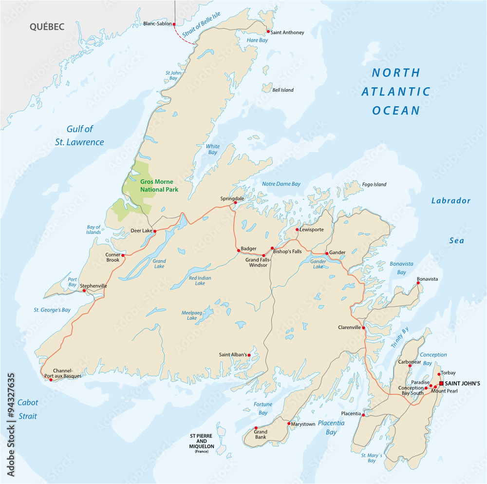 newfoundland road map Stock Vector | Adobe Stock