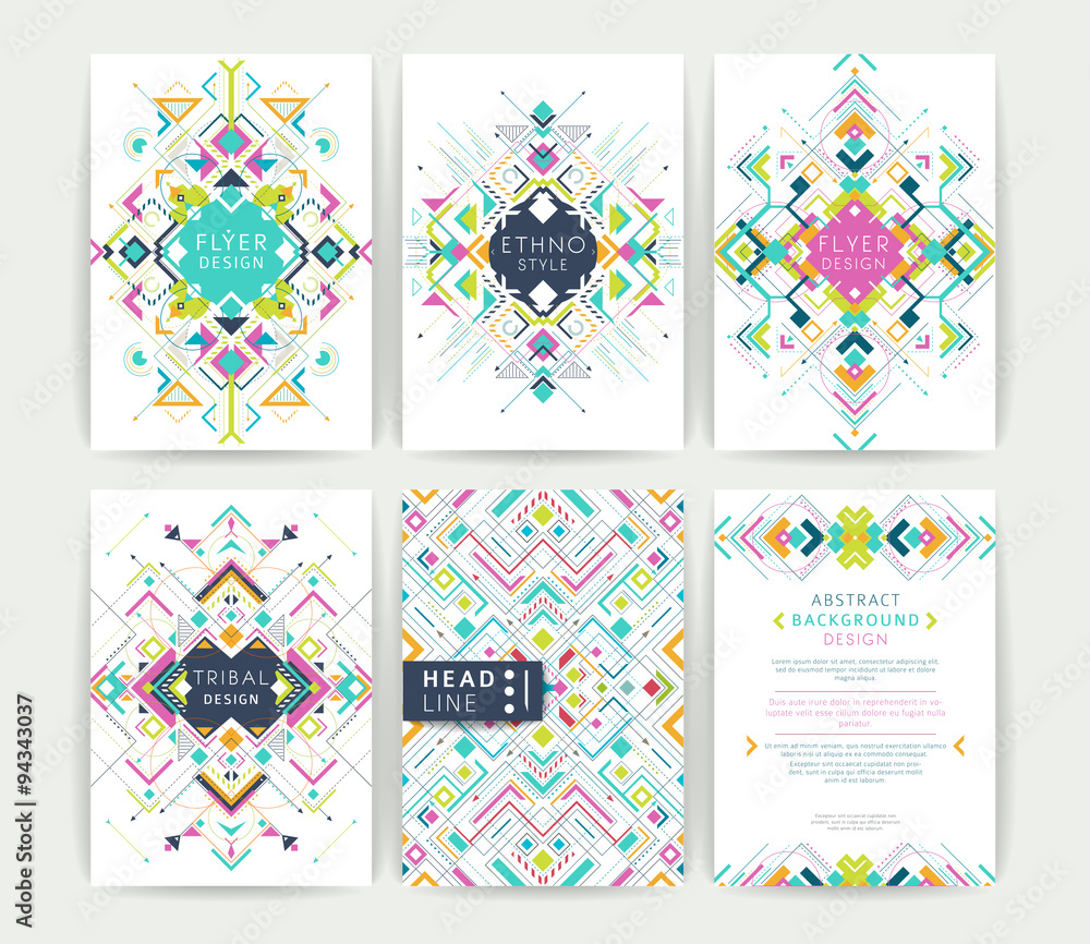 Set of geometric abstract colorful flyers / brochure templates / design ...
