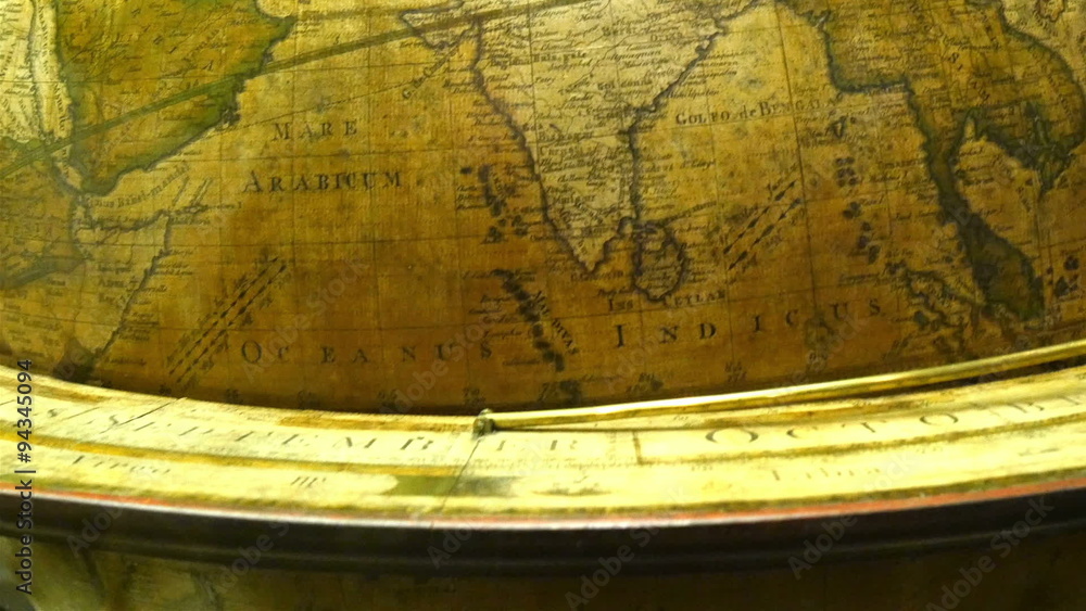 The map of India on a round globe. The big round brown globe showing ...