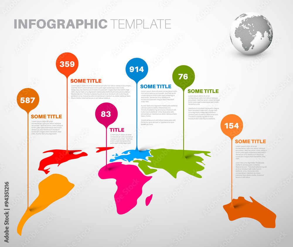 Light World map with droplets pointer marks Stock Vector | Adobe Stock