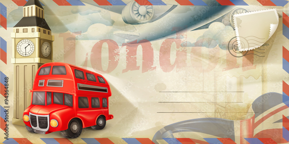 Background travel, London vector postcard Stock Vector | Adobe Stock