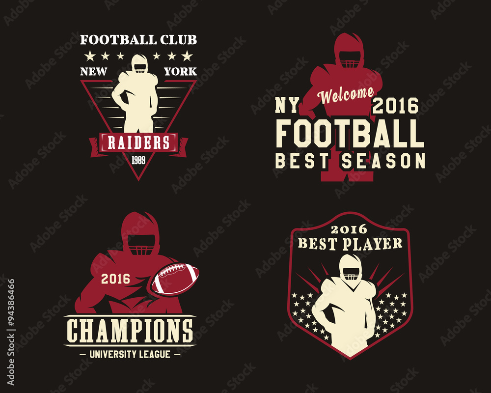 American football player, team badges, logos, labels, insignias in ...