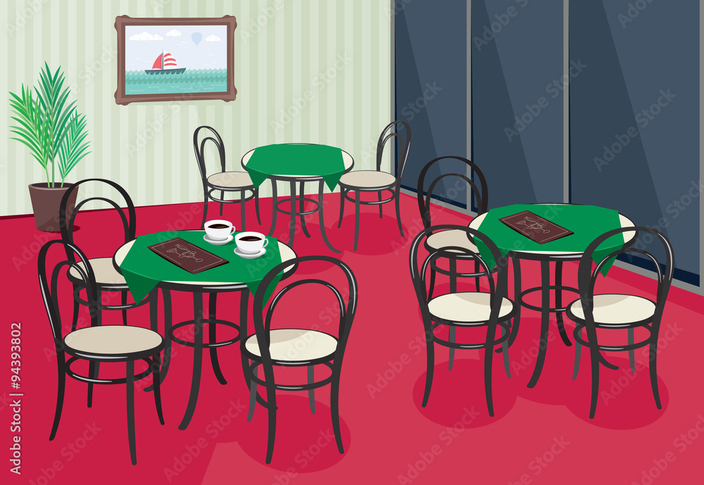 Interior traditional cafe in france. Reservation. Lounge bar. Vector ...