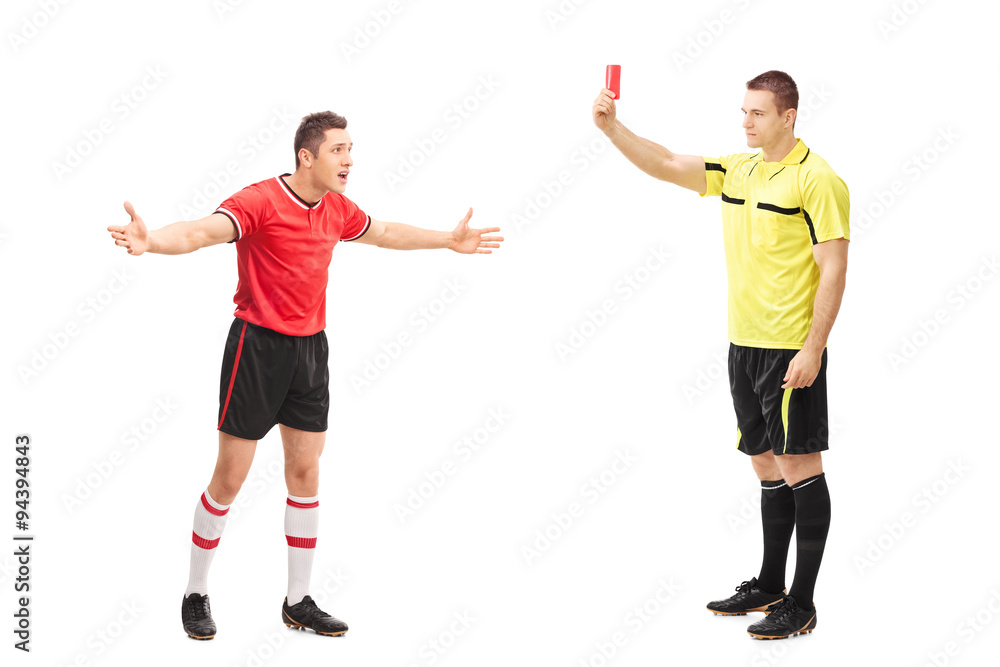 Referee showing a red card to an angry player Stock Photo | Adobe Stock