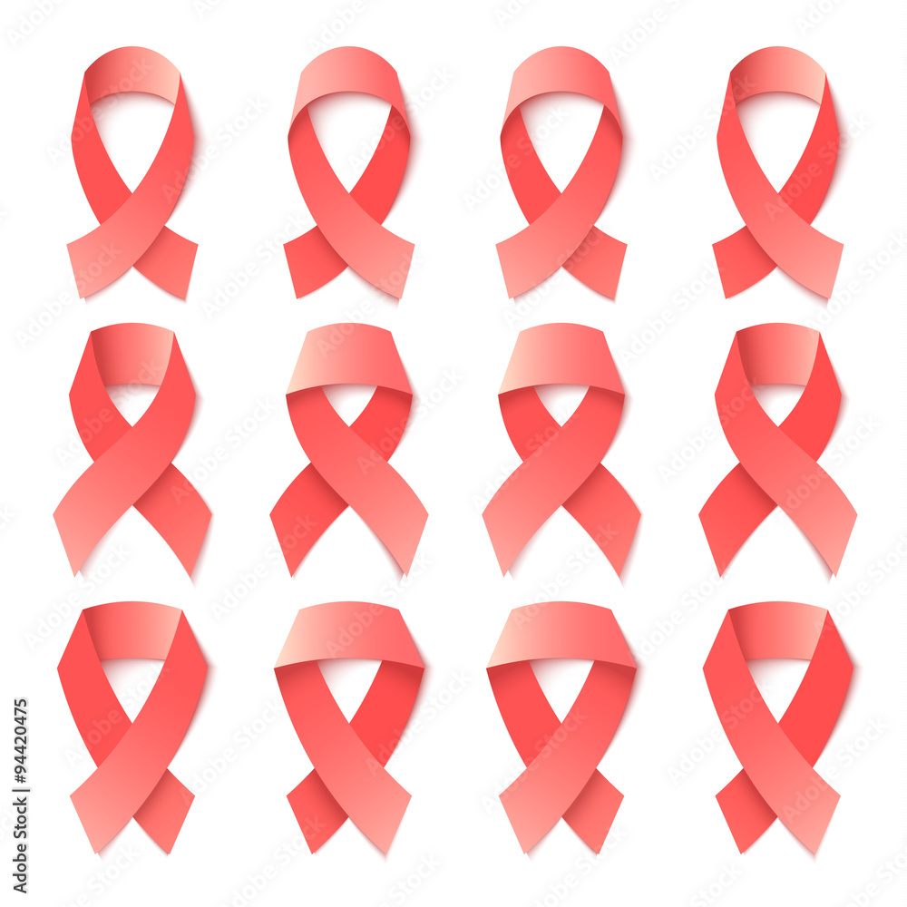 Set of 12 isolated ribbons. Pink breast cancer ribbon. Stock Vector ...