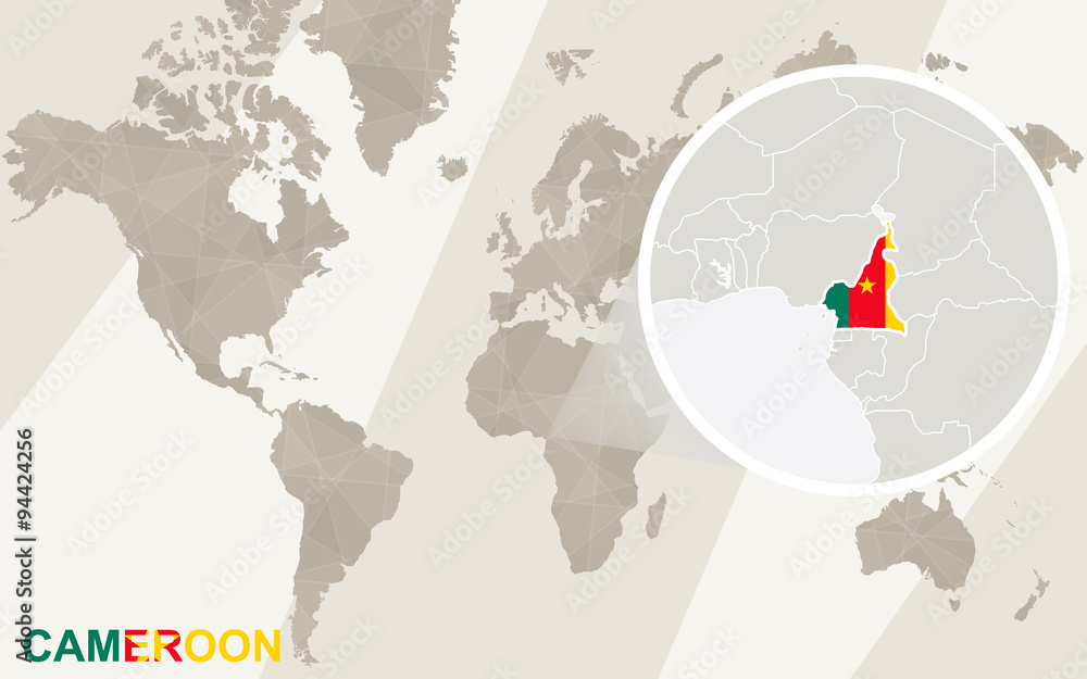 Zoom on Cameroon Map and Flag. World Map. เวกเตอร์สต็อก | Adobe Stock