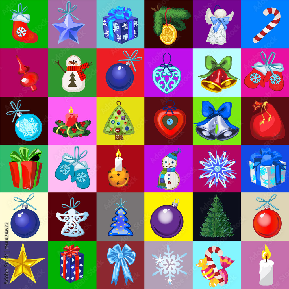 Big christmas decorations set, 36 icons Stock Vector | Adobe Stock