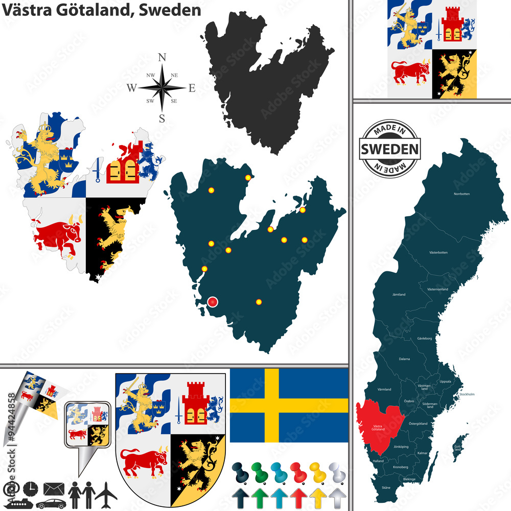 Map of Vastra Gotaland, Sweden Stock Vector | Adobe Stock