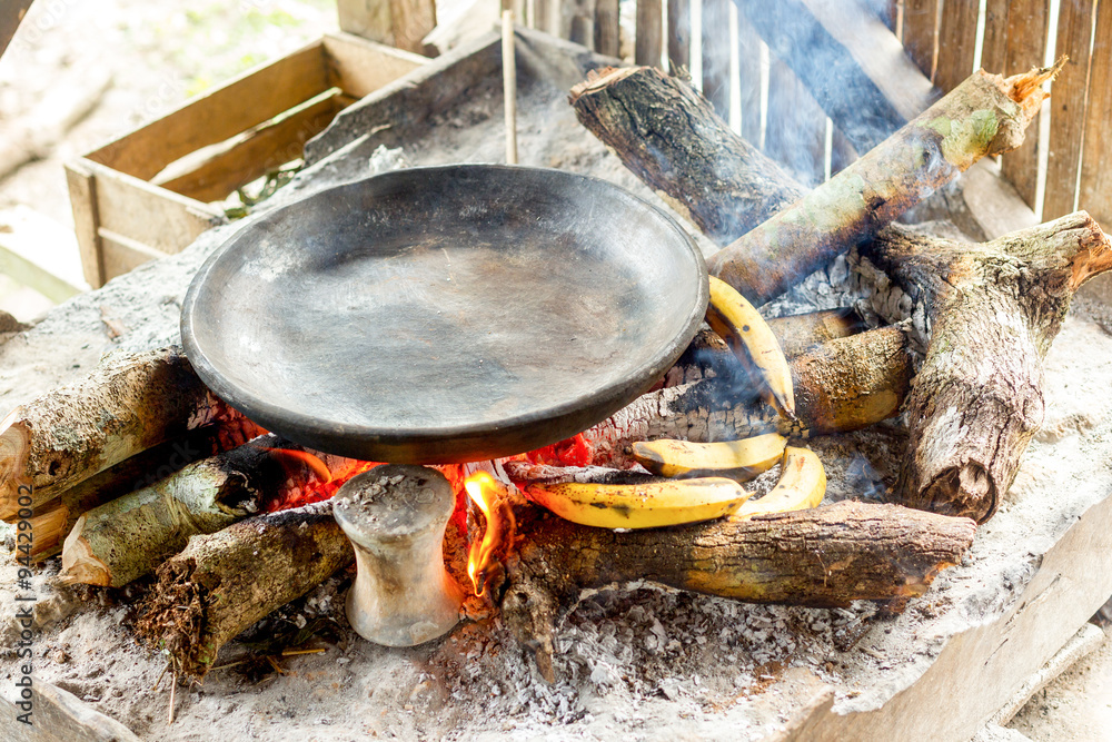 cassava pan on wooden fire indigenous way of preparation colour path ...