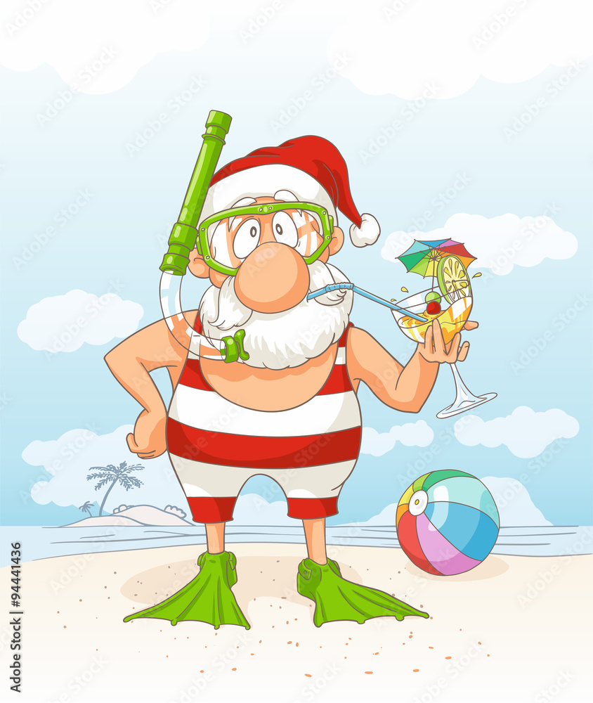 Santa Claus on Summer Holiday Vector Cartoon Stock Vector | Adobe Stock