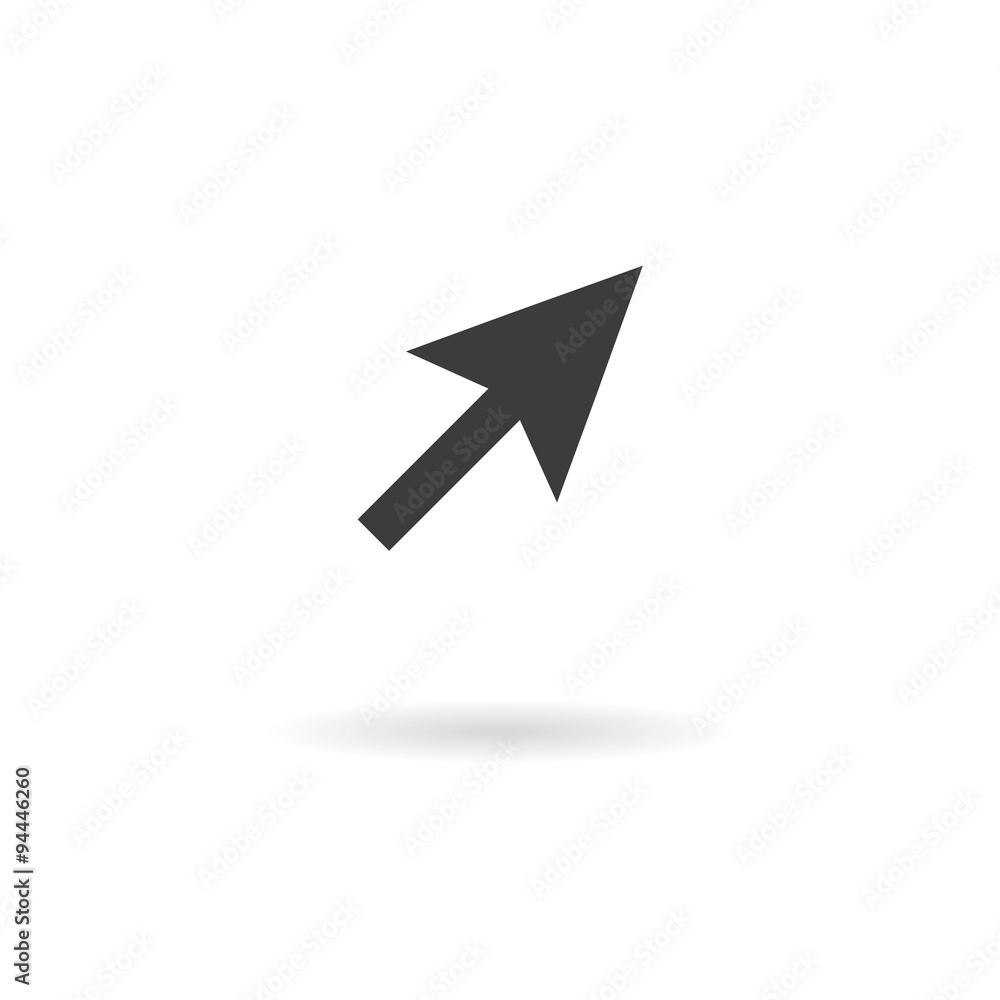 Dark grey icon for cursor (arrow) on white background with shado Stock ...