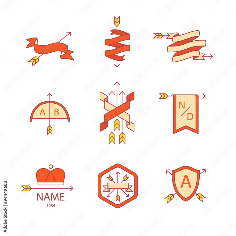 Arrow ribbon logo and emblem thin line icons set Stock Vector | Adobe Stock
