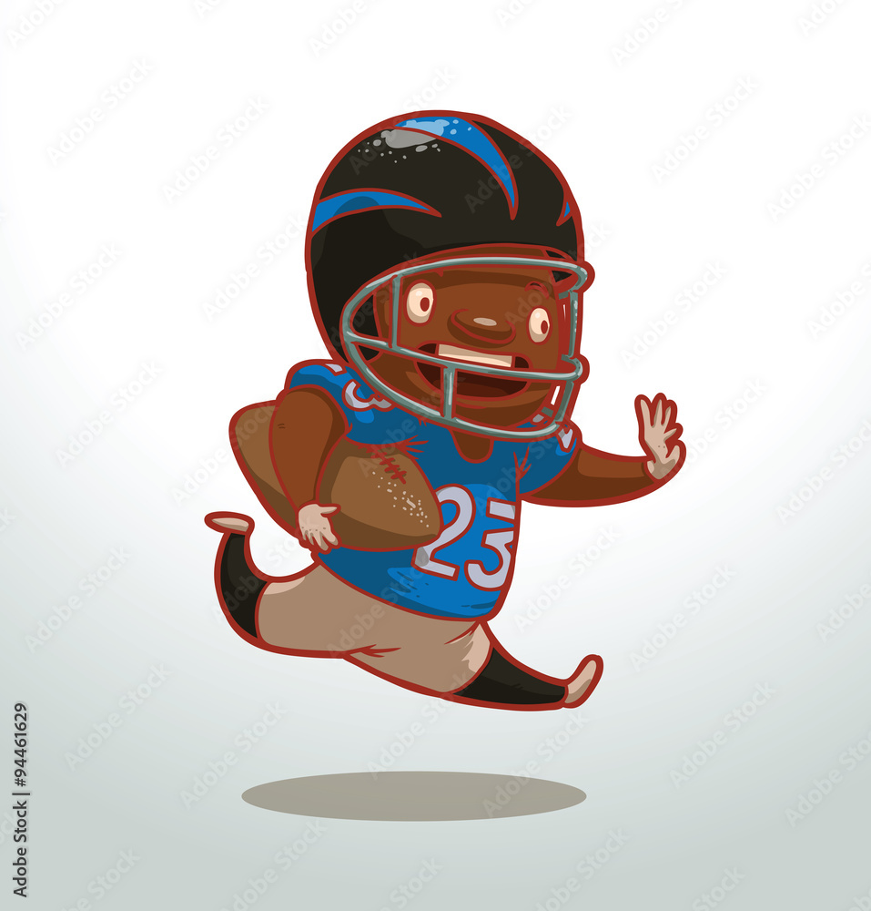 Vector cartoon image of a dark-skinned boy American football player ...