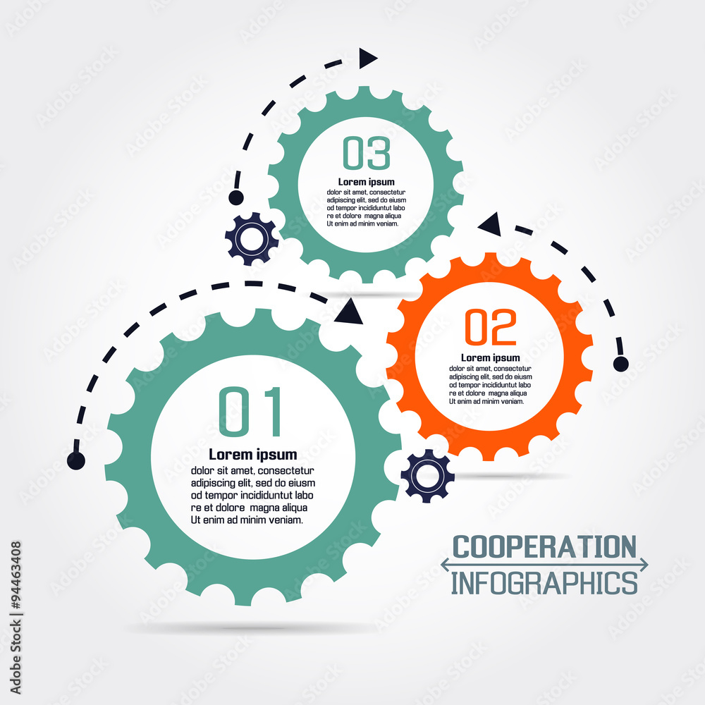 Cooperation infographic with gears Stock Vector | Adobe Stock
