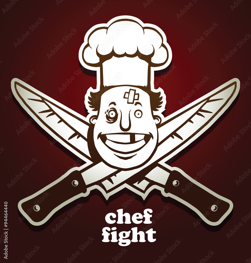 Vector chef fight emblem, knifes. Cartoon emblem of chef fight with the ...
