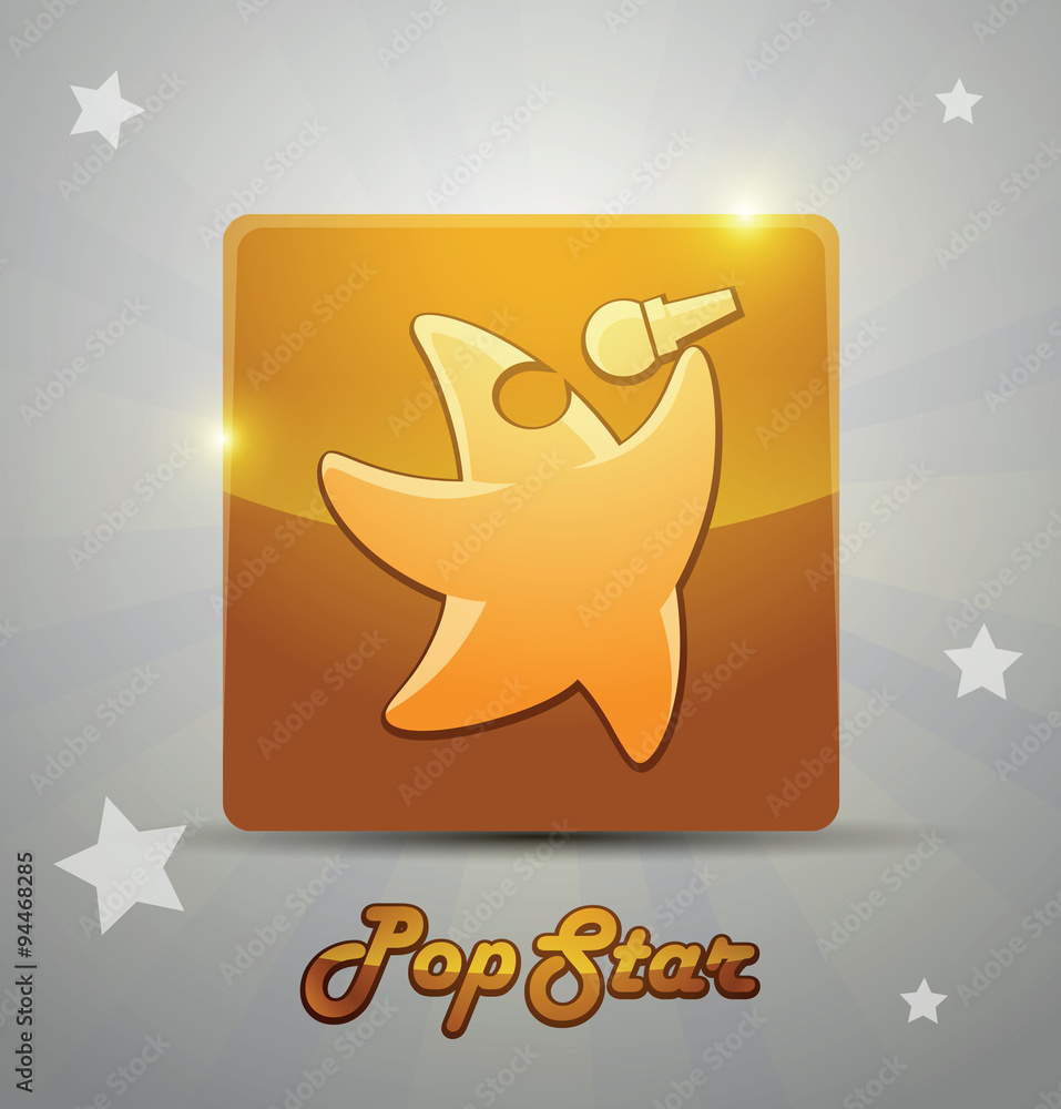 Vector icon of pop star. Cartoon image of a golden icon singing pop ...