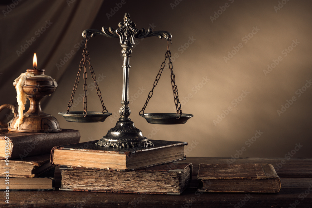 Old silver scale and books still life Stock Photo | Adobe Stock