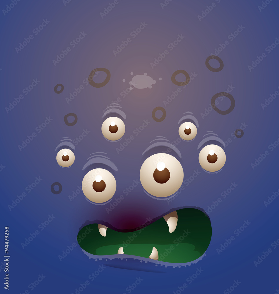 Vector monster background blue. Cartoon image of a scared face blue ...