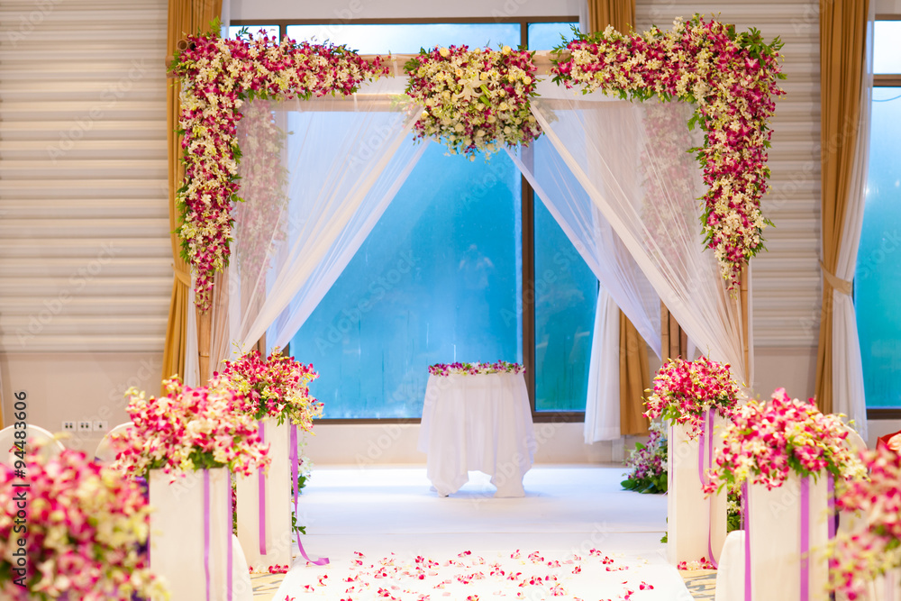 Beautiful wedding ceremony design decoration elements with arch, Stock ...