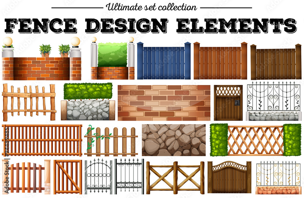Many fence design elements Stock Vector | Adobe Stock