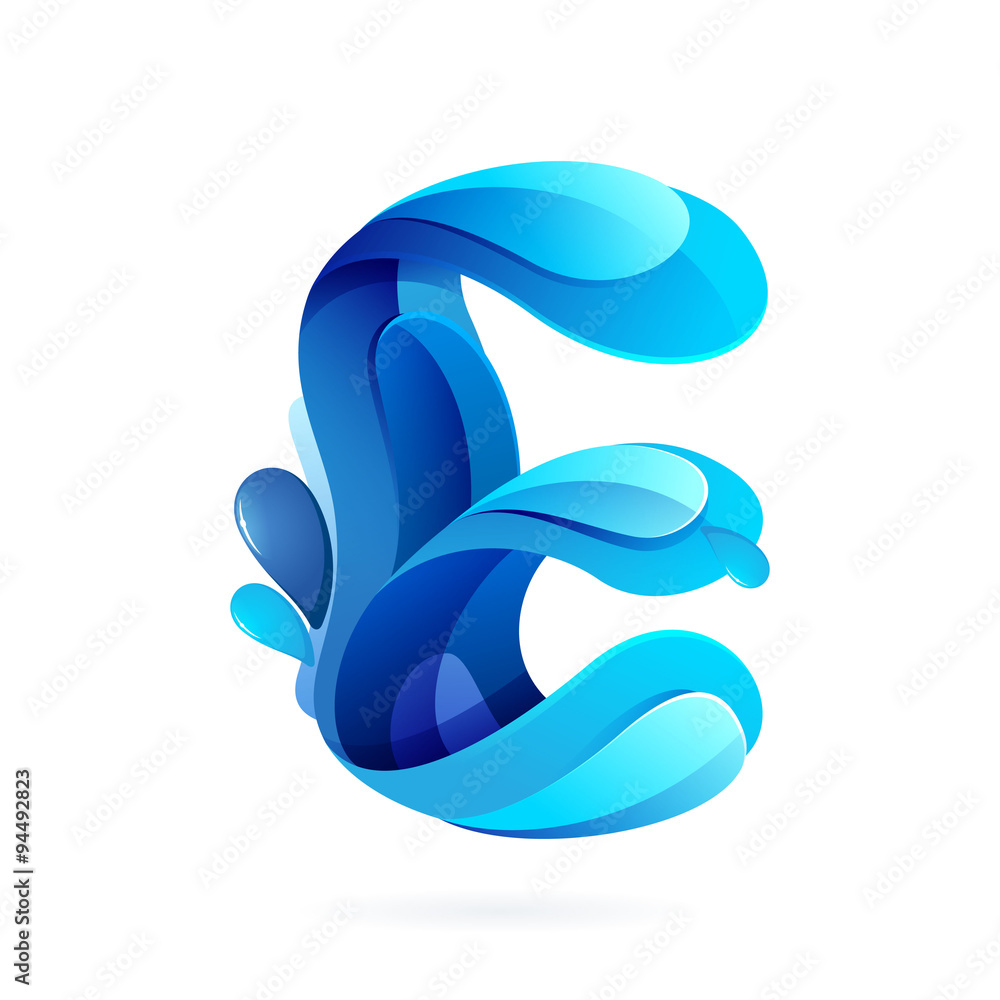 E letter logo with blue water splash and drops. Stock Vector | Adobe Stock