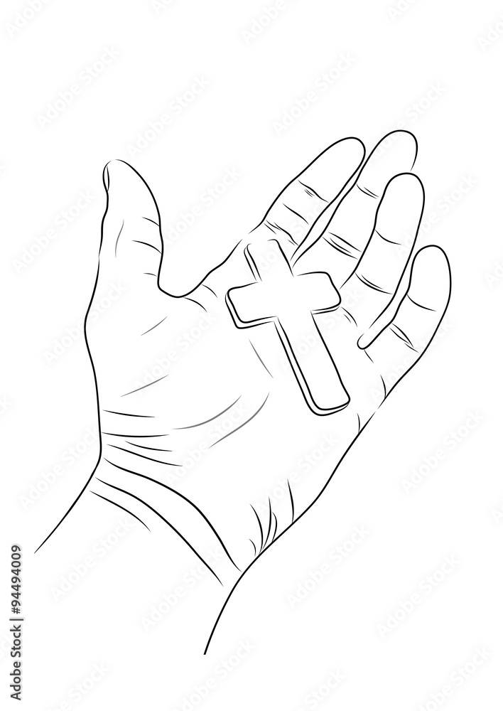 vector hand holding red cross in contour Stock Vector | Adobe Stock