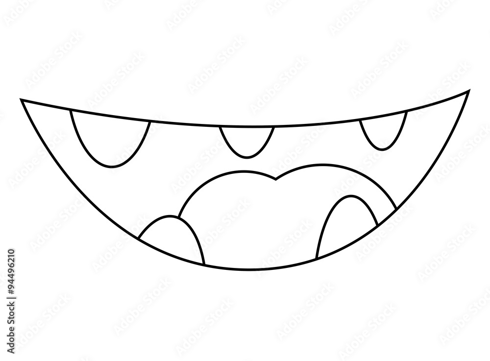 Cartoon smile, mouth, lips with teeth. vector silhouette, outline ...