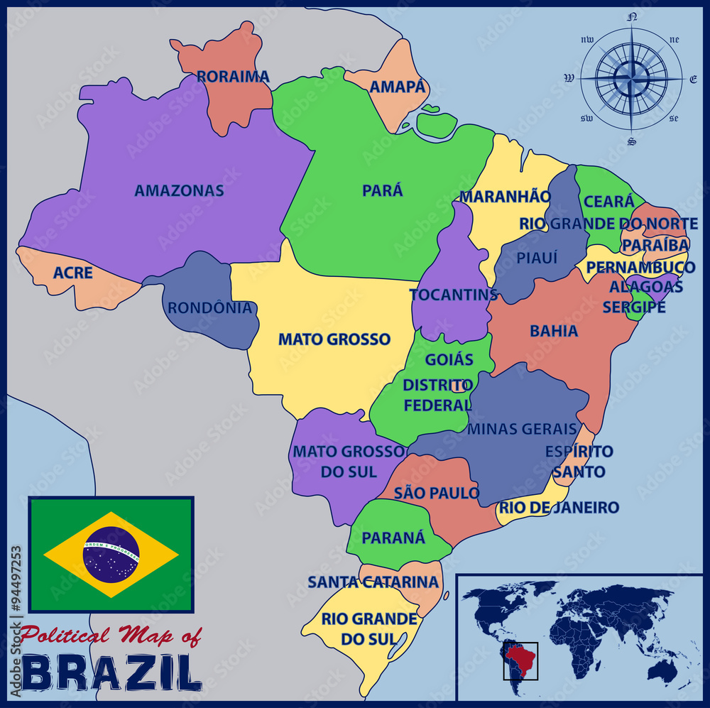 Political Map of Brazil Stock Vector | Adobe Stock