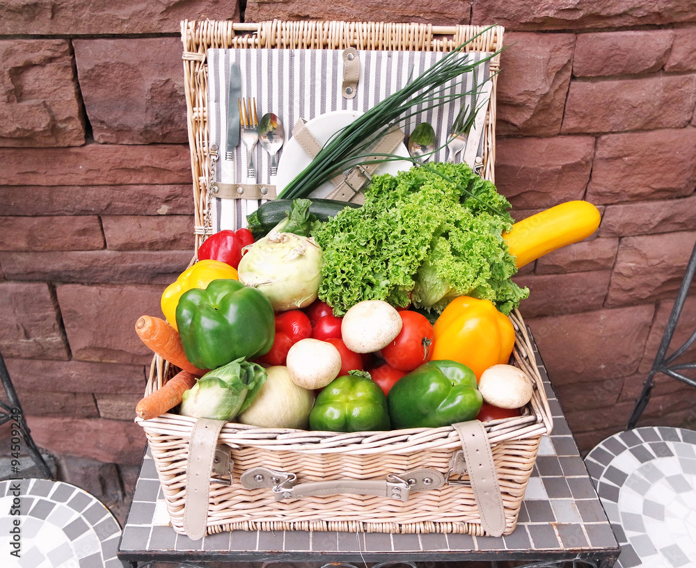Big pile of vegetables in a basket. Vegetable restaurant menu. Stock ...