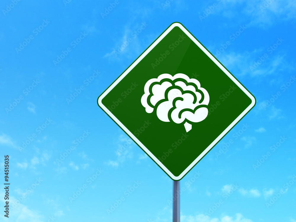 Science concept: Brain on road sign background Stock Illustration ...