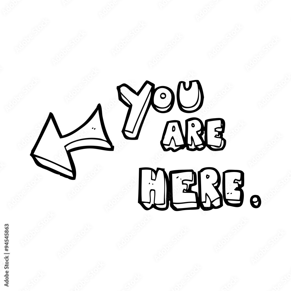 line drawing cartoon you are here sign Stock Vector | Adobe Stock