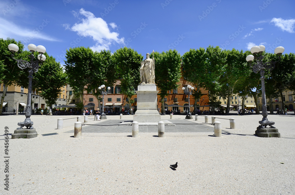 Lucca, Italy, Monument on Piazza Napoleone, one of the biggest squares ...