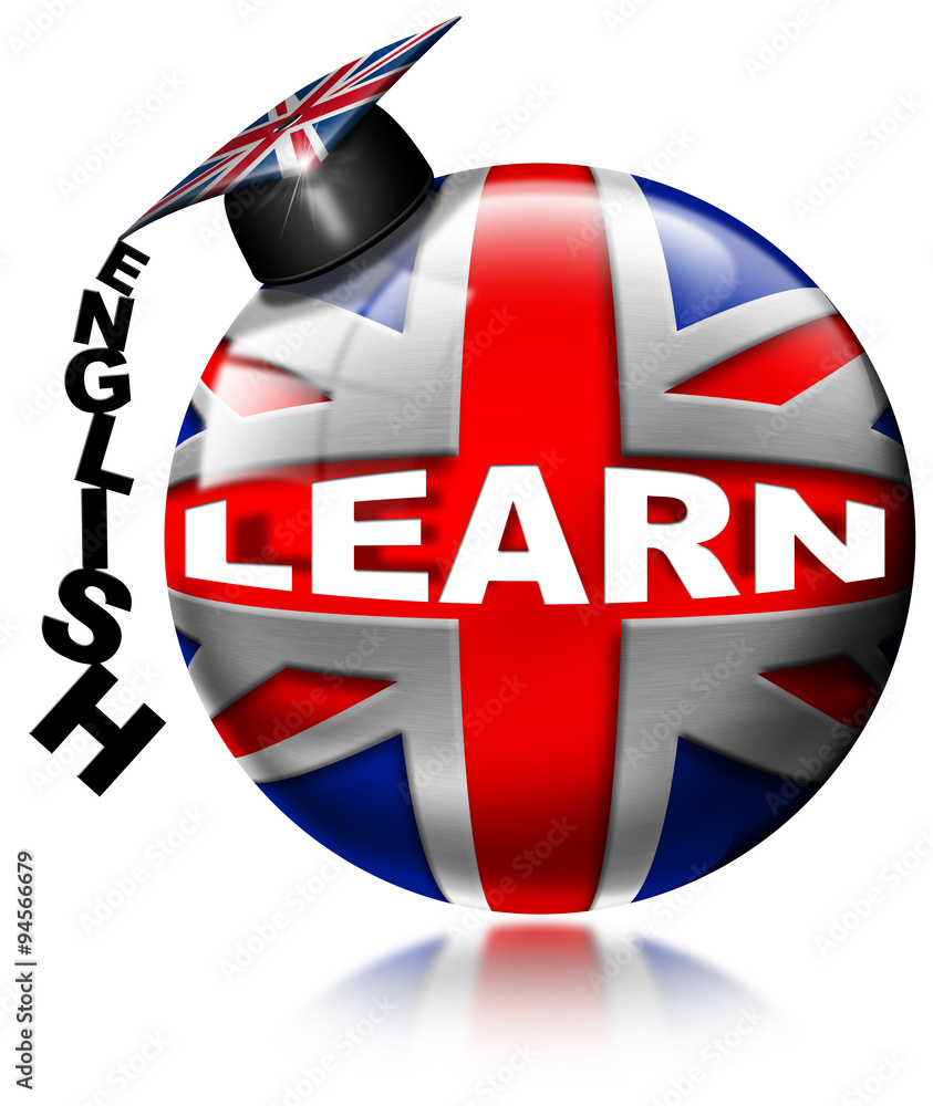 Learn English - Uk flag and Graduation Hat / Sphere with the English ...