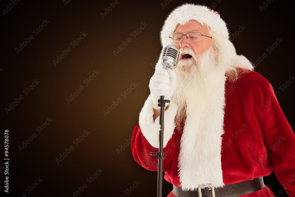 Composite image of santa claus is singing christmas songs Stock Photo ...