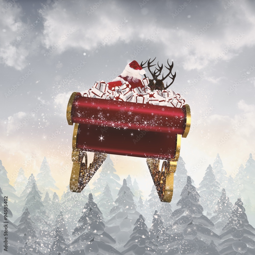 Composite image of santa flying his sleigh Stock Photo | Adobe Stock