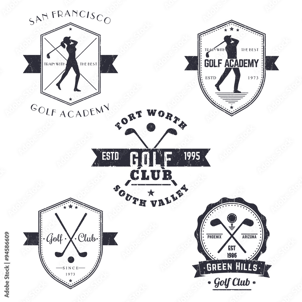 Golf Club, Golf Academy vintage emblems, logos, signs, golfer, crossed ...
