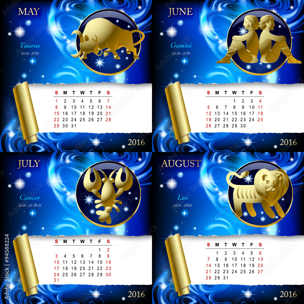 Zodiac Calendar pages Stock Vector | Adobe Stock