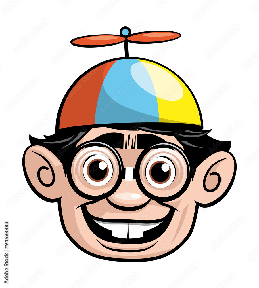 Nerd face with a propellor hat Stock Vector | Adobe Stock