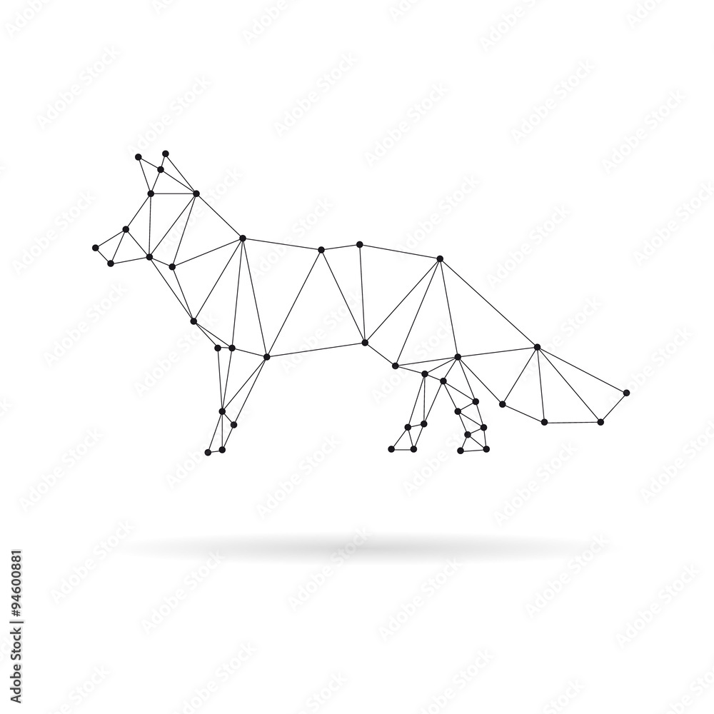 Geometric fox design silhouette. Black line vector illustration Stock ...