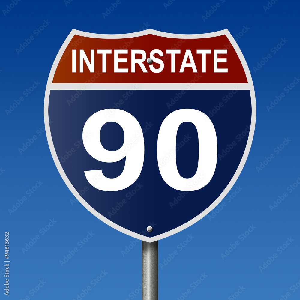 Sign for Interstate 90, part of the National Highway System, which ...