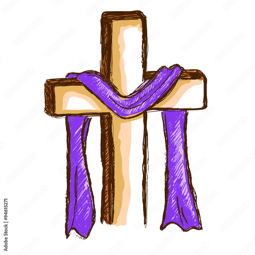 Hand Drawing of a Wood Cross With Purple Cloth Stock Vector | Adobe Stock