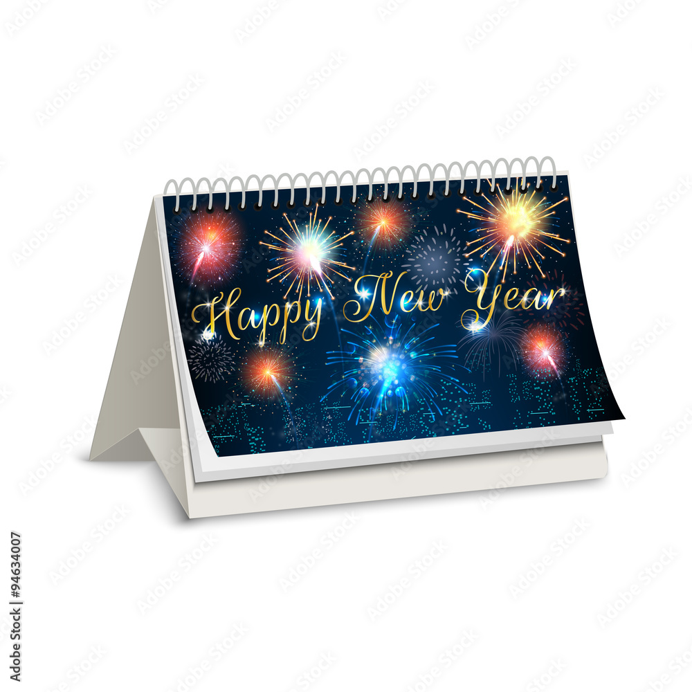 Happy new year of calendar fireworks Stock-Vektorgrafik | Adobe Stock