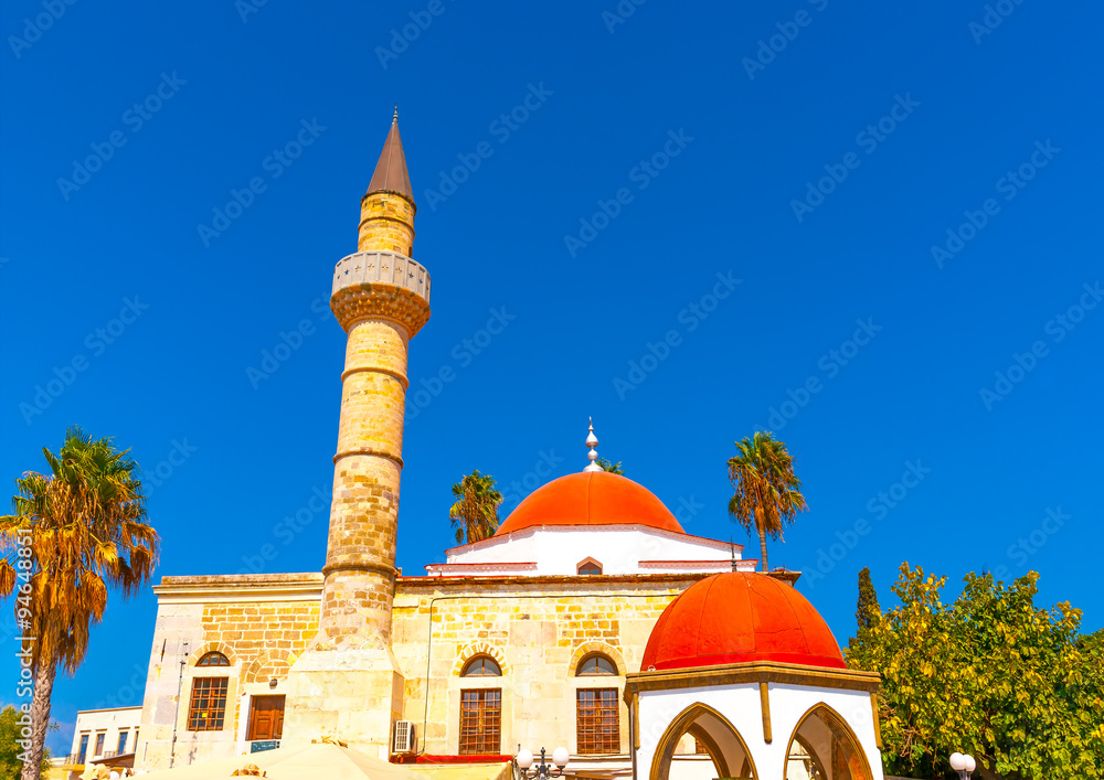 histroric mosque located at the main square of Kos town at Kos island ...