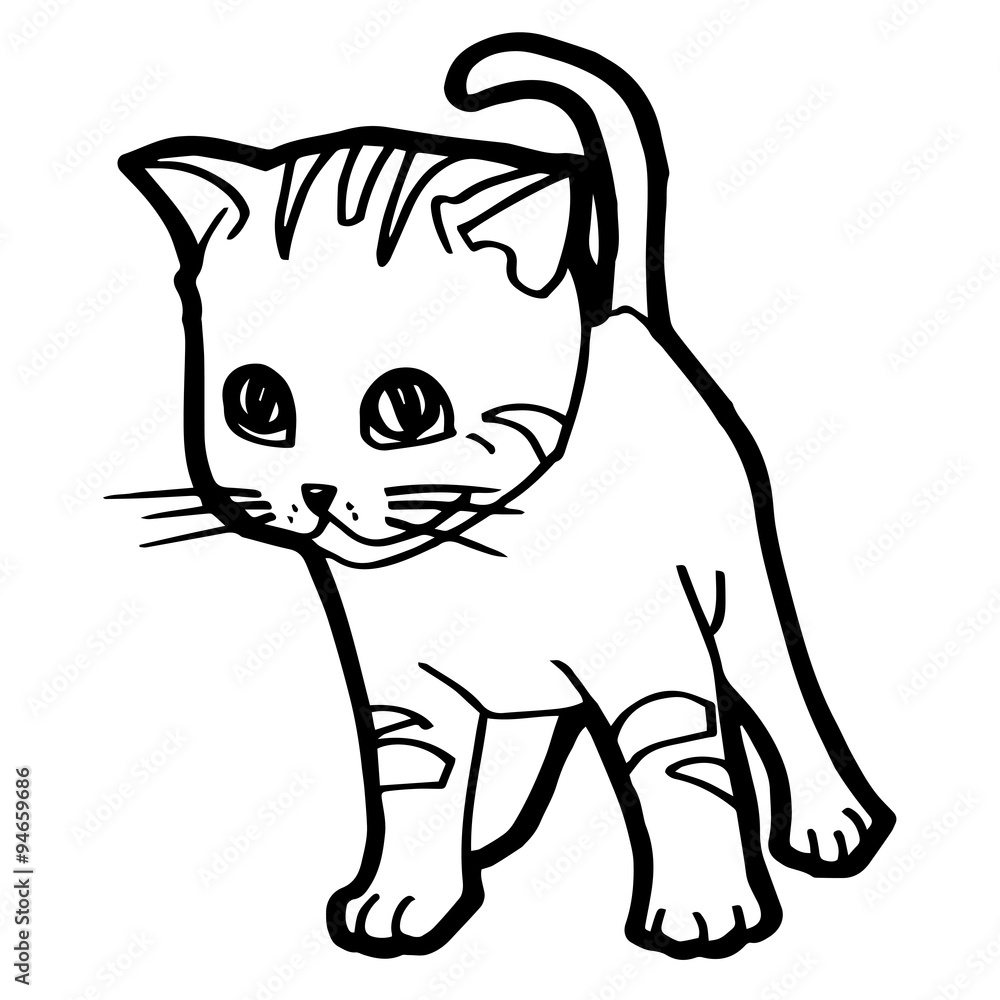 cartoon Cat Coloring Page for kid isolated on white Stock Vector ...