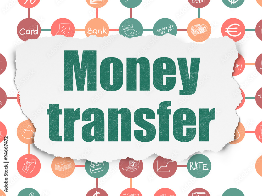 Currency concept: Money Transfer on Torn Paper background Stock ...